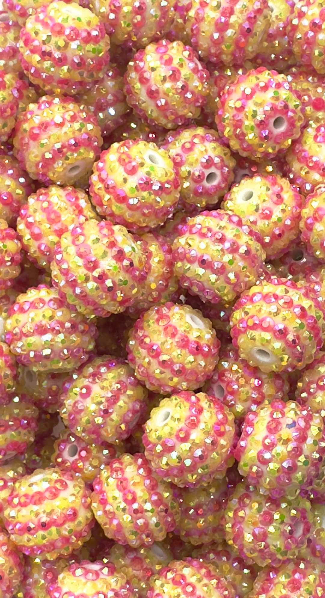 Raspberry Lemon Iridescent Rhinestone Stripes 20mm Acrylic Bead – CTS ...